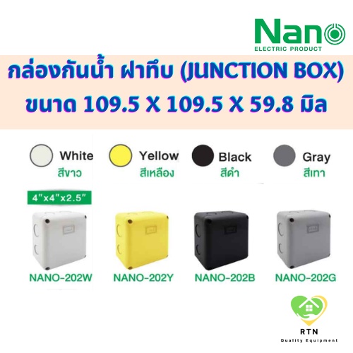 NANO กล่องกันน้ำพลาสติก กล่องกันน้ำ (Junction Box) ขนาด 4x4 นิ้ว IP65 รุ่น NANO-202 (ฝาทึบ ...
