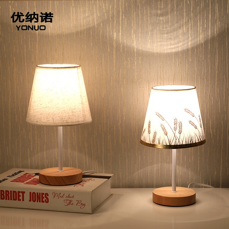 Yonuo โคมไฟ ledโฮมสเตย์ไม้ผ้า Nordic ตกแต่งโคมไฟห้องนอนโคมไฟข้างเตียงเรียบง่ายและ Creative รีโมท ...