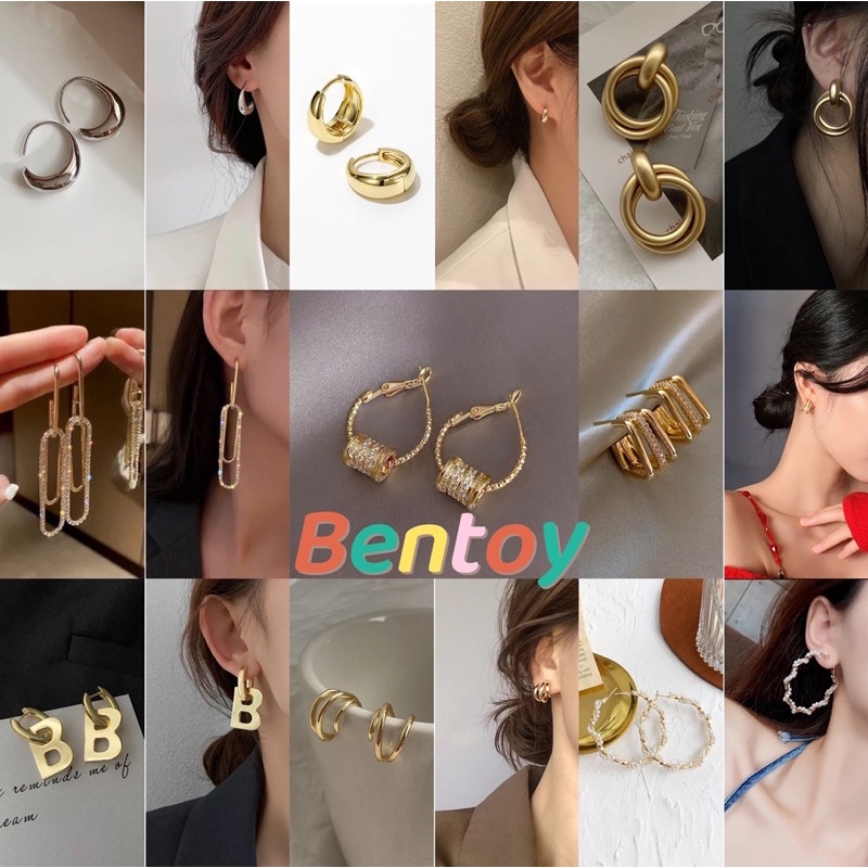 Bentoy(ต่างหู)เครื่องประดับ ต่างหูแฟชั่น คริสตัลสีทองสีเงิน แฟชั่นสตรี ...