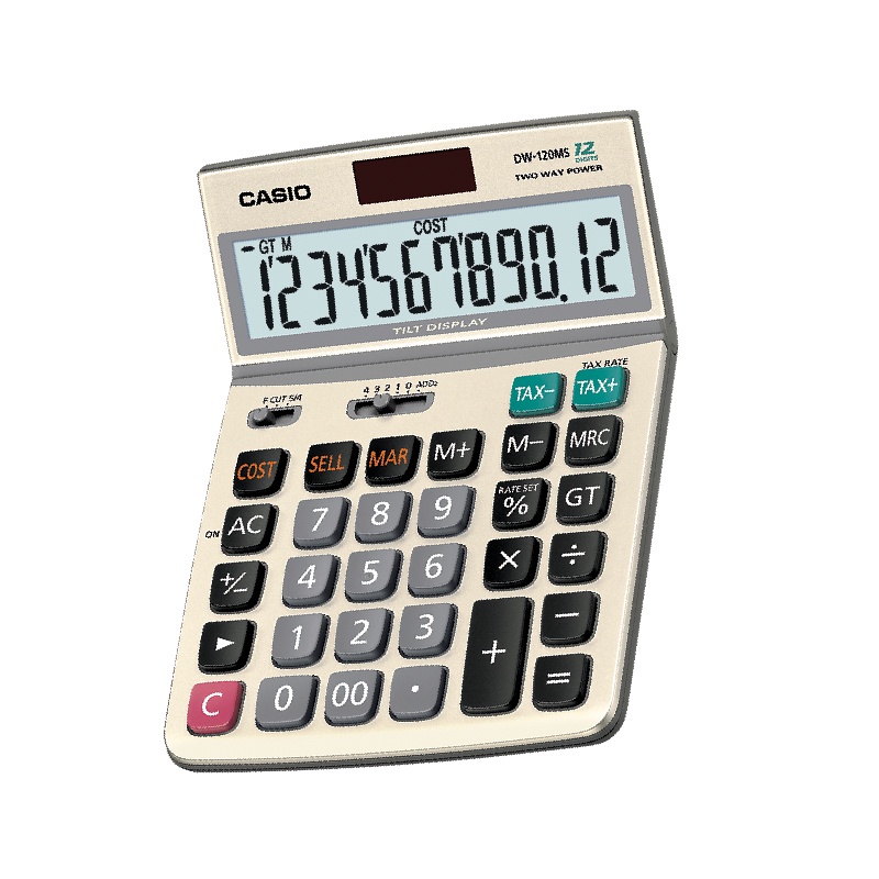 Casio Calculator เครื่องคิดเลข คาสิโอ รุ่น DW-120MS แบบปรับหน้าจอ ขนาดใหญ่ 12 หลัก สีเทา ...
