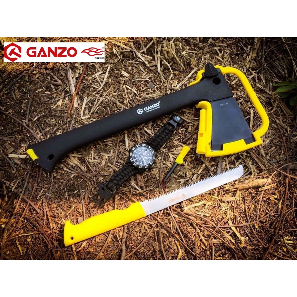 ขวาน Axe Ganzo GSA01-YE ของแท้ พร้อมเลื่อย และแท่งจุดไฟ มีดเดินป่า ขวาน ...