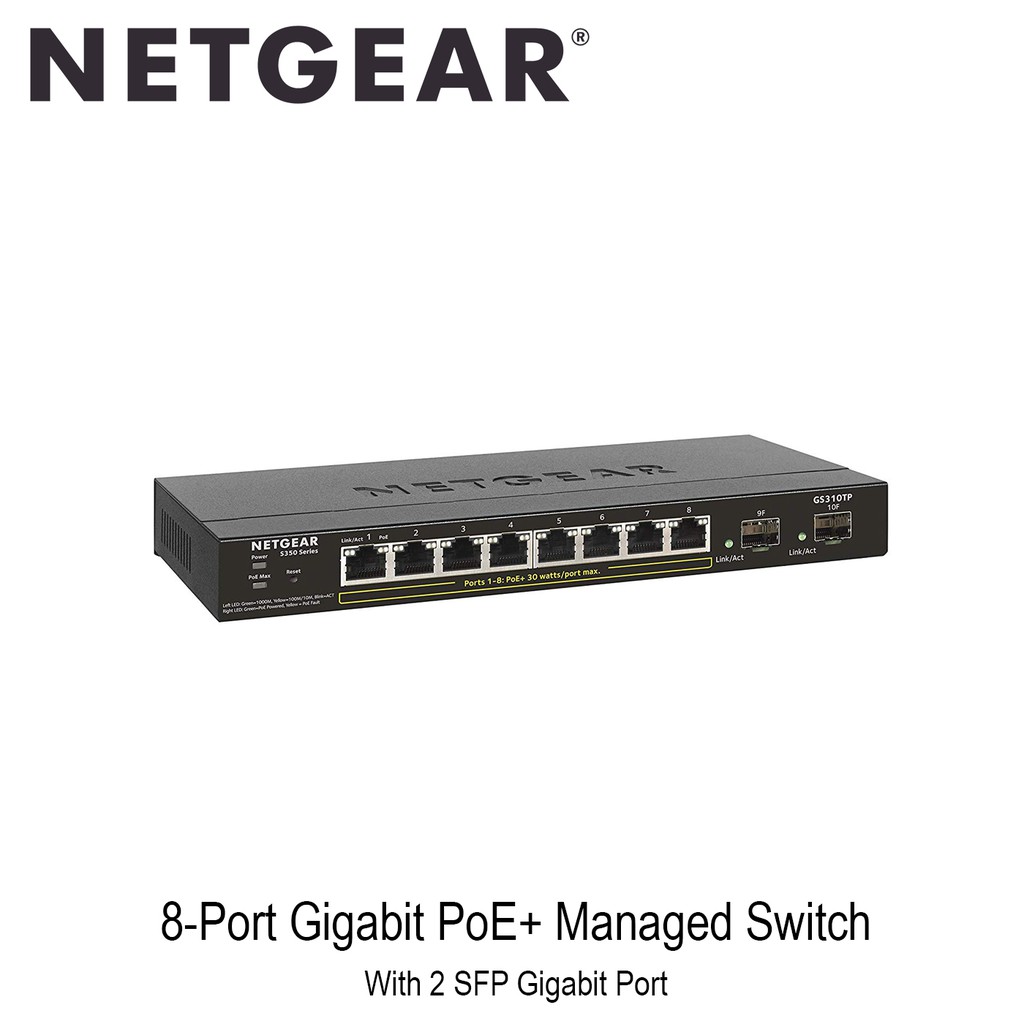Netgear (GS310TP) 8-Port Gigabit PoE+ Ethernet Smart Managed Pro Switch ...