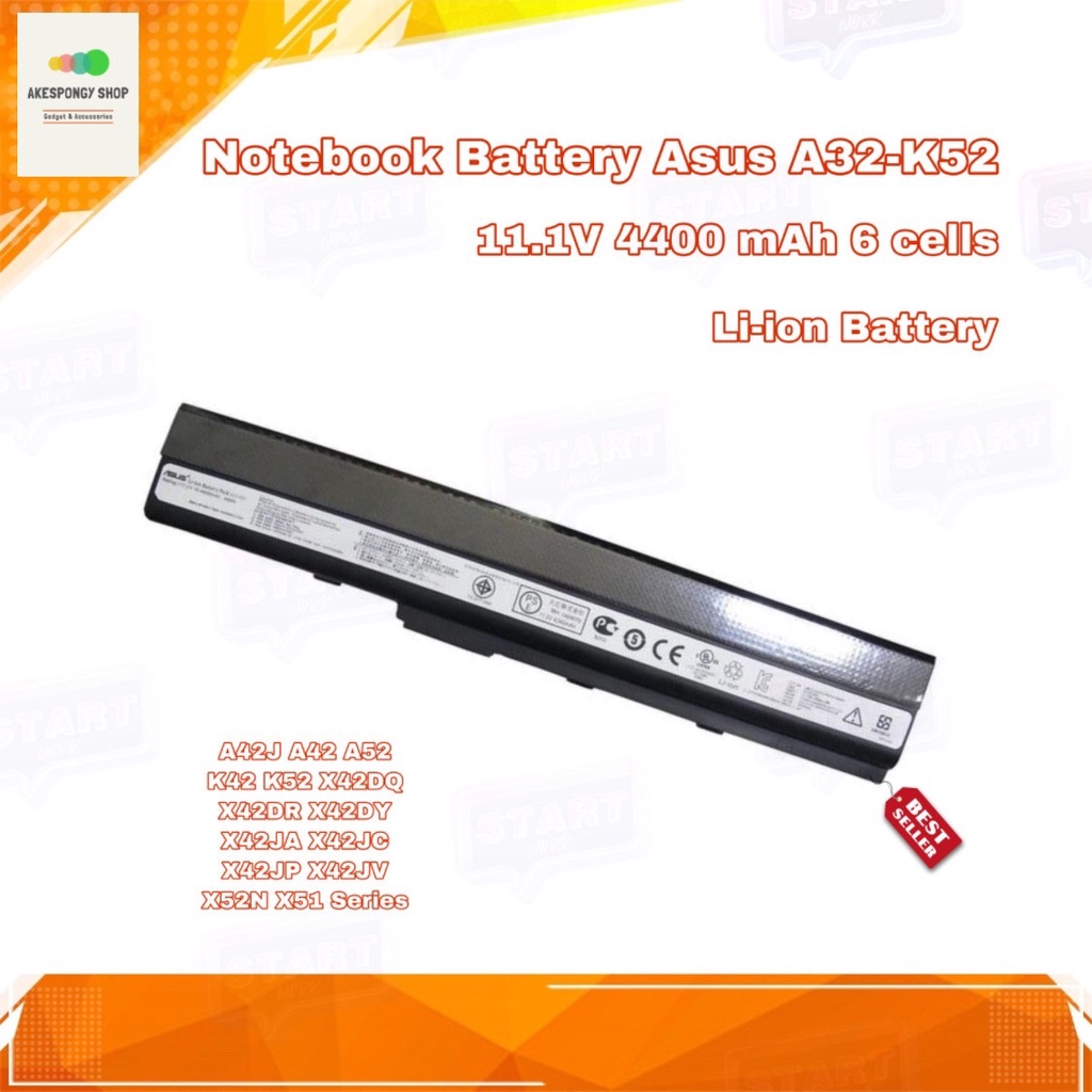 แบตโน๊ตบุ๊ค Notebook Battery Asus A32 K52 (11.1V 4400mAh 6 cells) Li ...