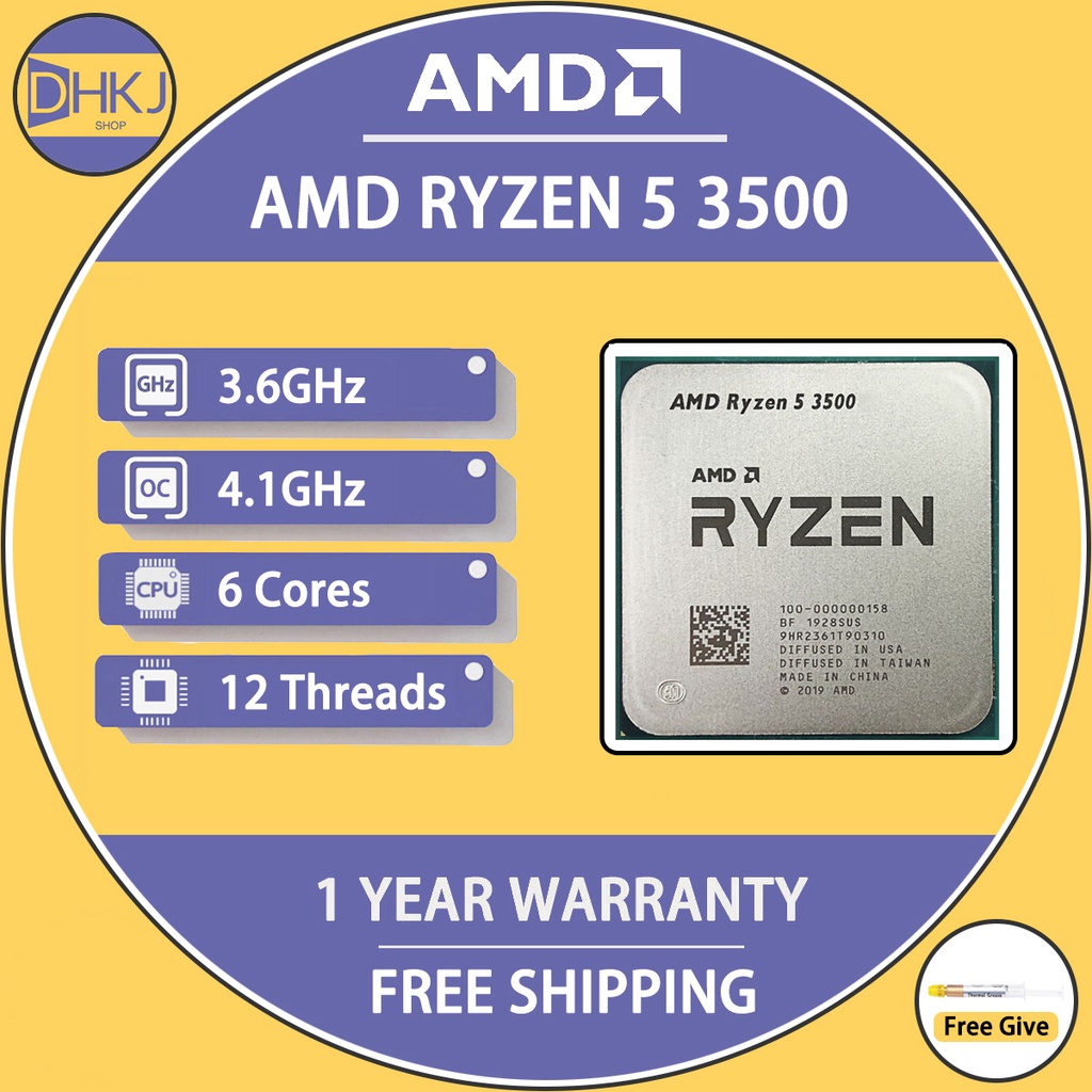 ใช้ AMD Ryzen 5 3500 R5 3500 3.6 GHz Six-Core หกเกลียว CPU โปรเซสเซอร์ ...