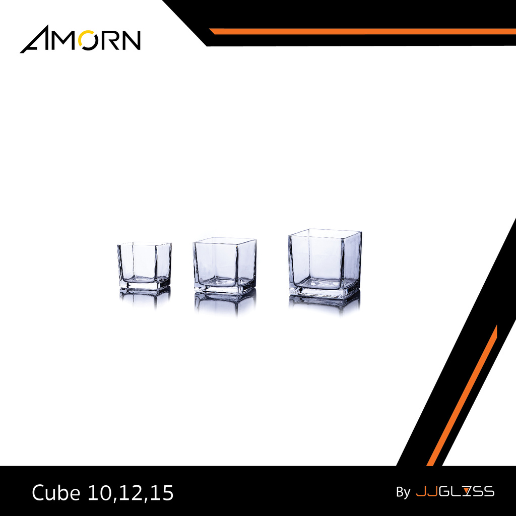 💧JJGLASS - (AMORN) CUBE 10,12,15. - แจกันแก้ว แฮนด์เมด ทรงเหลี่ยม เนื้อใส | Shopee Thailand