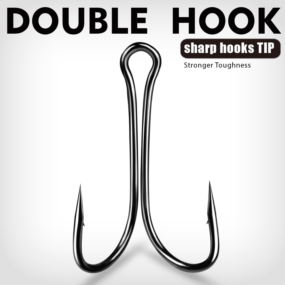 50PCS High Carbon Steel Fishing Hook Double Hook Fish Bait Lures ...