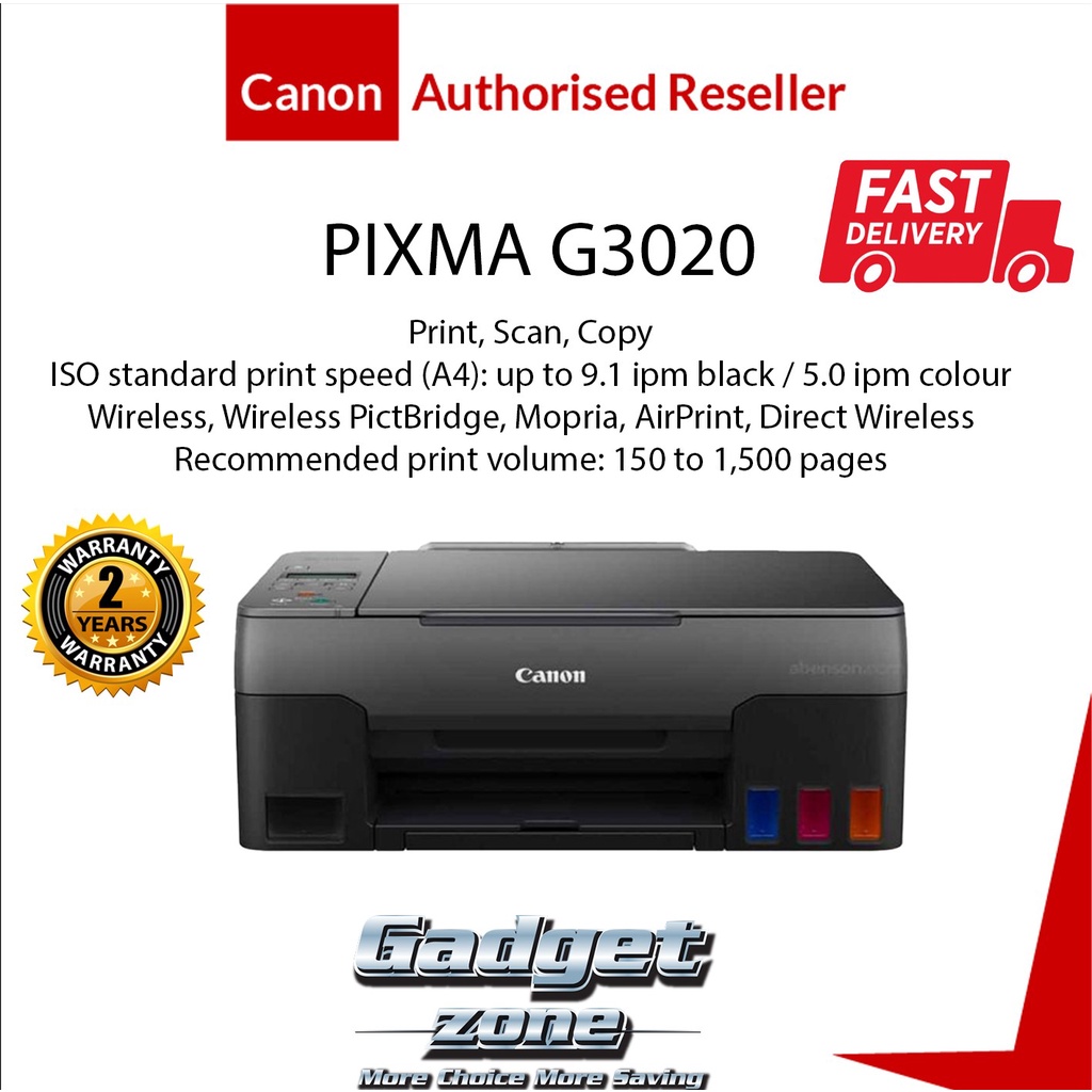 CANON PIXMA G3020 COLOR INK PRINTER PRINT COPY SCAN WIRELESS PRINT ...