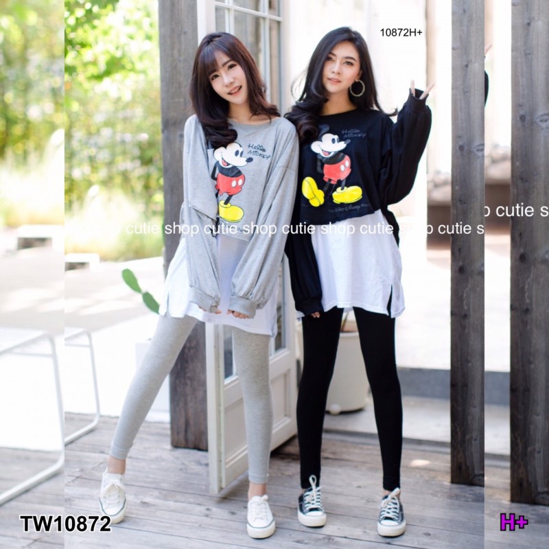 Set เสื้อแขนยาวชายยาวสกรีน Mickey Muose + เลกกิ้ง | Shopee Thailand