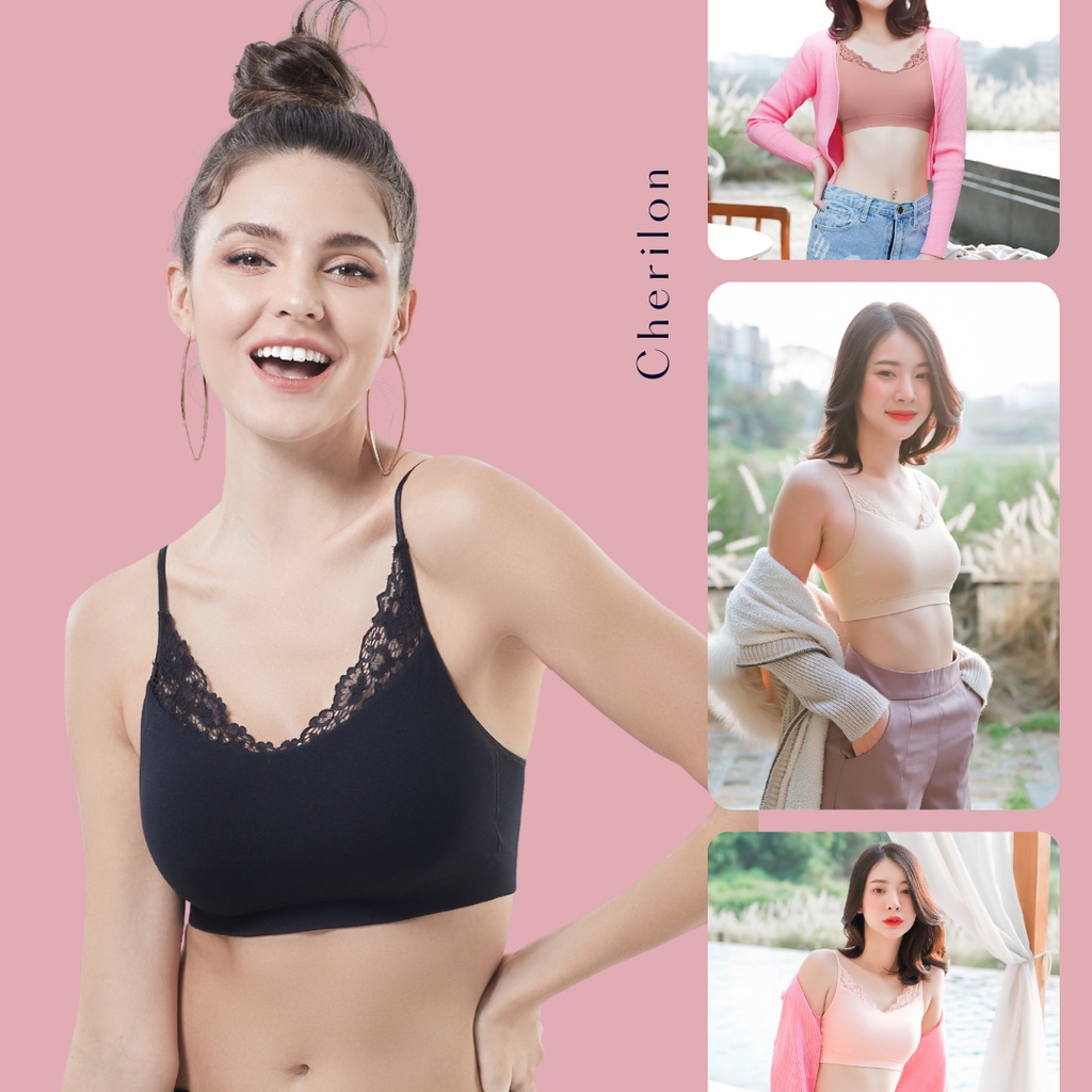 Cherilon Breezy Bra เชอรีล่อน เสื้อชั้นใน เสื้อในดันทรง บราไร้โครง บราลูกไม้ สายเดี่ยว ป้องกัน ...