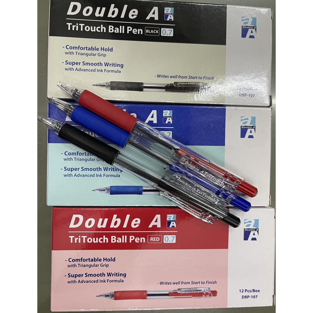 Double A TriTouch Ball Pen ปากกาลูกลื่นด้ามกด 0.7 มีสีน้ำเงิน ดำ แดง ...