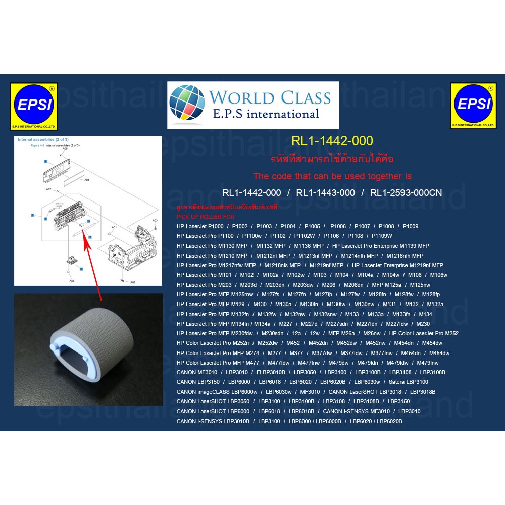 RL1-1442-000 ลูกยางดึงกระดาษ HP P1102-P1109/P1000-P1009/M1130-1139/M1212-M1219/M101-M106/M203 ...