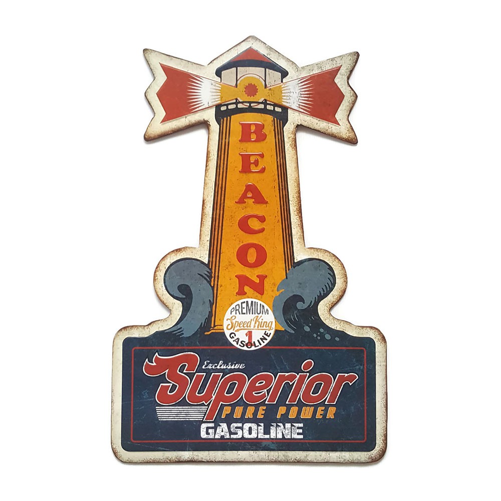 ป้ายสังกะสีวินเทจ Beacon Ethyl Gasoline Lighthouse (ปั๊มนูน) | Shopee ...