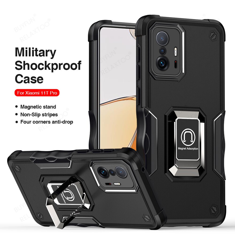 Magnetic Ring Stand Case For Xiaomi 11T Pro Military Flag Back TPU ...