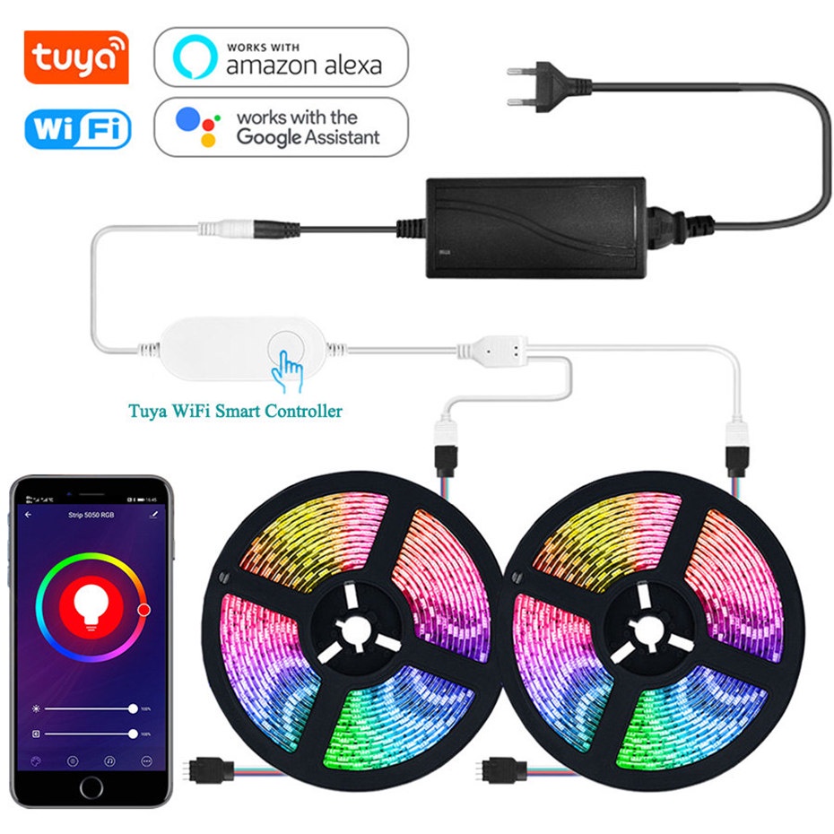 RGB LED Strip Light with Tuya Smart Life APP Wifi Controller DC12V 5050 60leds/m LED Flexible ...