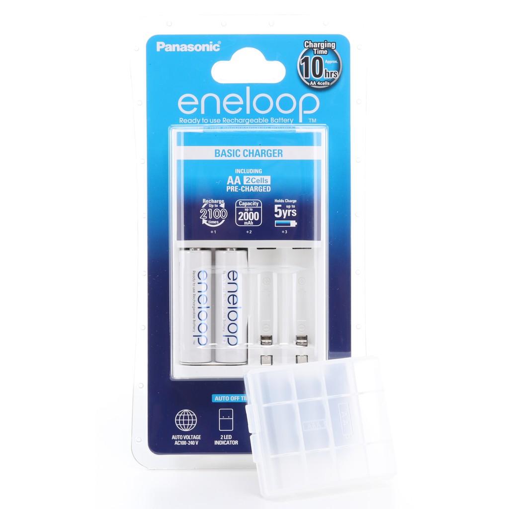 ชุดชาร์จ Panasonic Eneloop Eco 2 ก้อน แถมกล่องใส่ถ่าน Aa 4 ก้อน