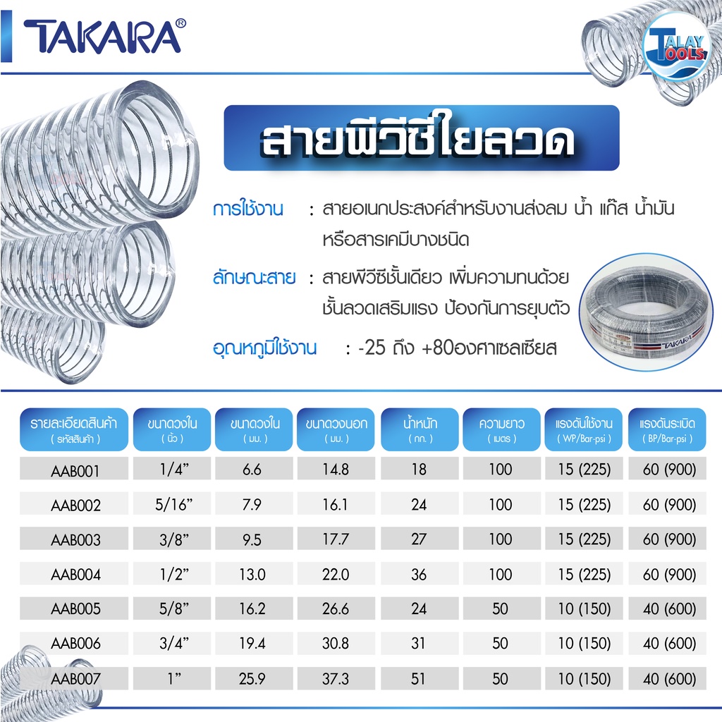TAKARA สายพีวีซีใยลวด (PVC Spring Hose) อย่างดีจากญี่ปุ่น Talaytools ...