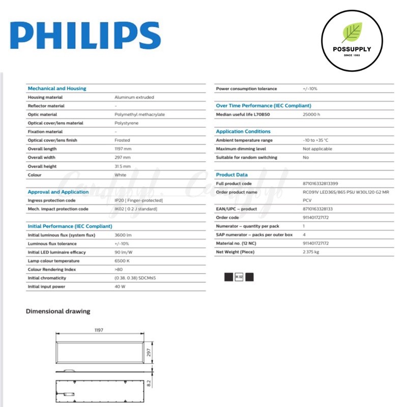 PHILIPS โคมไฟฝังฝ้า รุ่น RC091 Super Slim (40W) ขนาด 30x120 cm และ ...