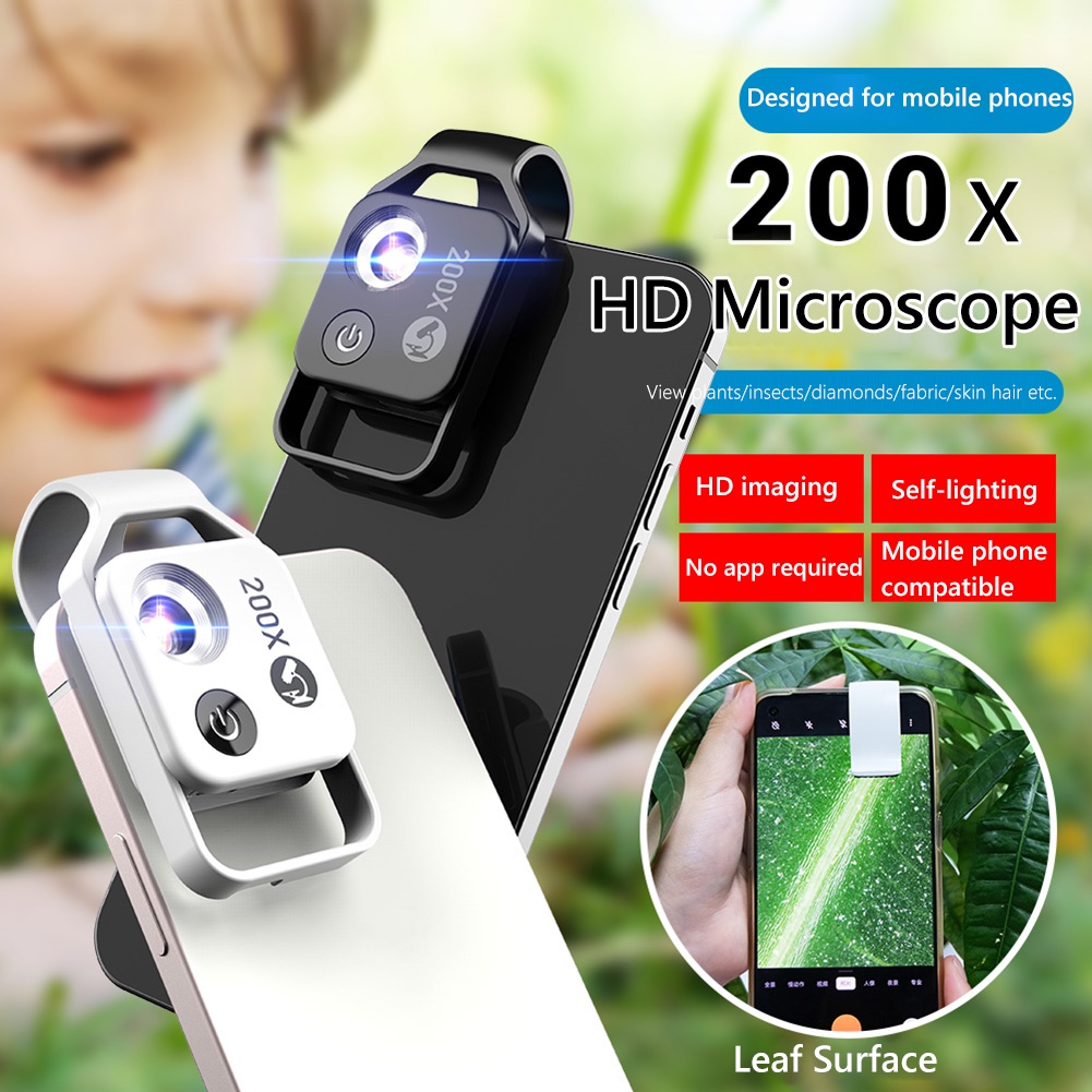 Universal 200X Magnification Mobile Phone Microscope Lens with CPL LED ...