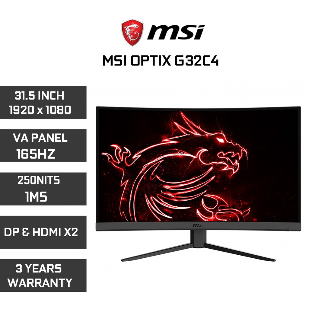 MONITOR (จอมอนิเตอร์) MSI OPTIX G32C4 31.5" VA 165Hz CURVED Warranty 3 ...