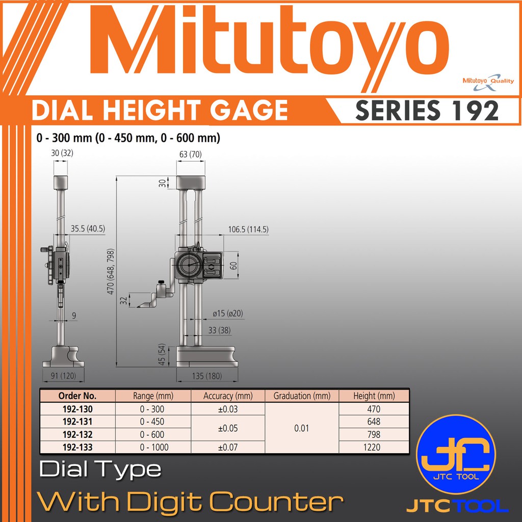 Mitutoyo ไดอัลไฮเกจแบบเข็ม ขนาด 300 มิล รุ่น 192 - Dial Height Gage ...