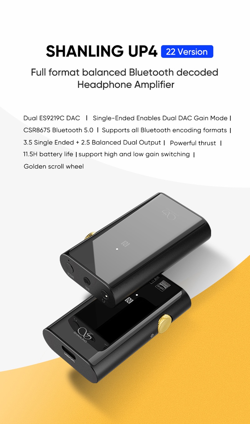 Shanling UP4 2022 เครื่องขยายเสียงหูฟัง บลูทูธ 5.0 USB DAC AMP Dual ES9219C ชิป TYPE C เป็น 2.5 ...