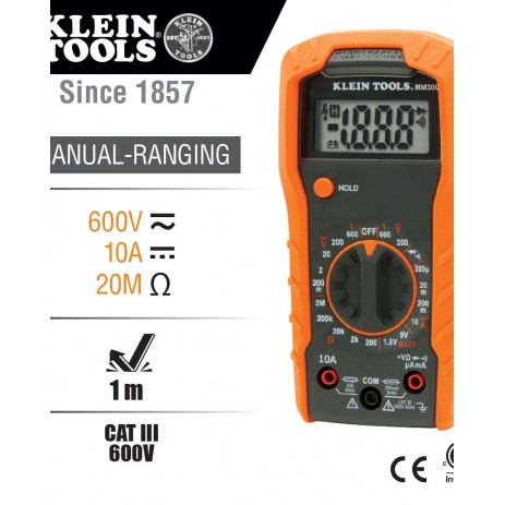 KLEIN NO.MM300 Digital Multimeter, Manual-Ranging, 600V ดิจิตอลมัลติเต ...