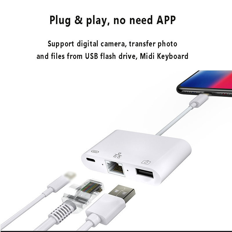 OTG Ethernet USB Adapter for Lightning to RJ45 LAN 100mbps Wired ...