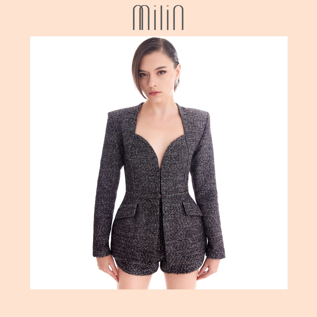 [MILIN] Juneval Jacket Collarless peplum tweed jacket เสื้อแจ็คเก็ตเพบพลัมทวีตเข้ารูป | Shopee ...