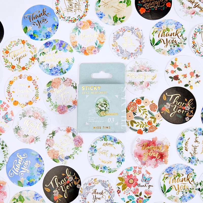 สติ๊กเกอร์ Thank You Series ทรงกลม 46 ชิ้นสําหรับตกแต่งสมุดภาพกล่อง ...