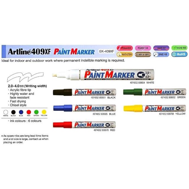 Artline EK-409 ปากกาเพ้นท์อาร์ทไลน์ หัวตัด ใช้เขียนได้ทุกพื้นผิว ...