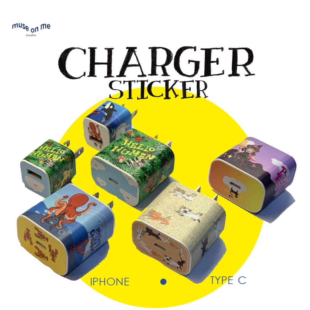 charger sticker for iphone & type c สติ๊กเกอร์แปะหัวสายชาร์จ | Shopee ...