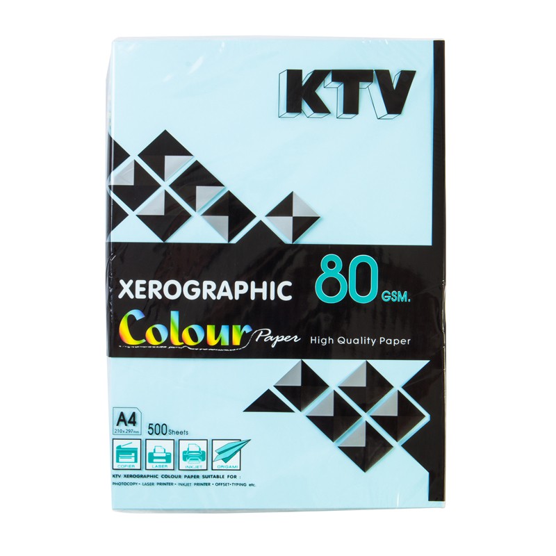 กระดาษสีถ่ายเอกสาร A4 80 แกรม ฟ้า 500แผ่น KTV Copy color paper A4 80 gram, 500 sheets, KTV ...