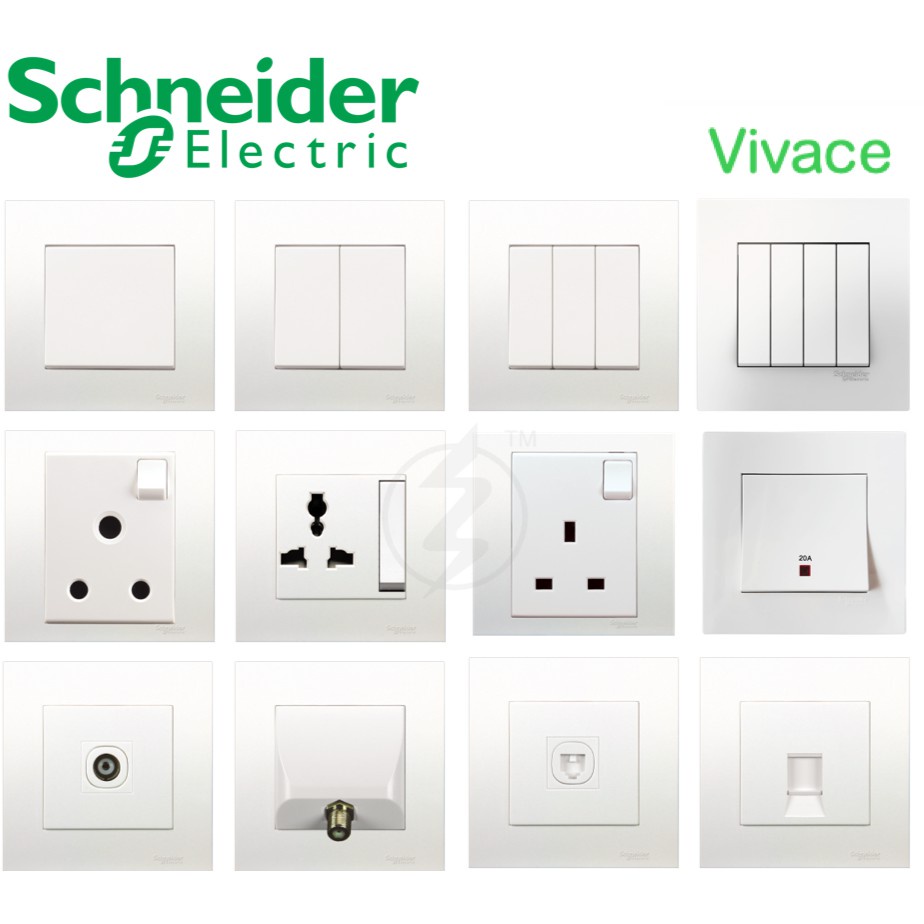 Schneider VIVACE สวิตช์สีขาว 1Way/1G/2G/3G/4G/20A HEATHER(SIRIM ...