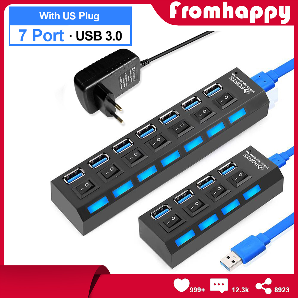 4/7 Port Use Power Adapter Hub USB 3.0 2.0 Splitter USB 3 Hub Use Power ...