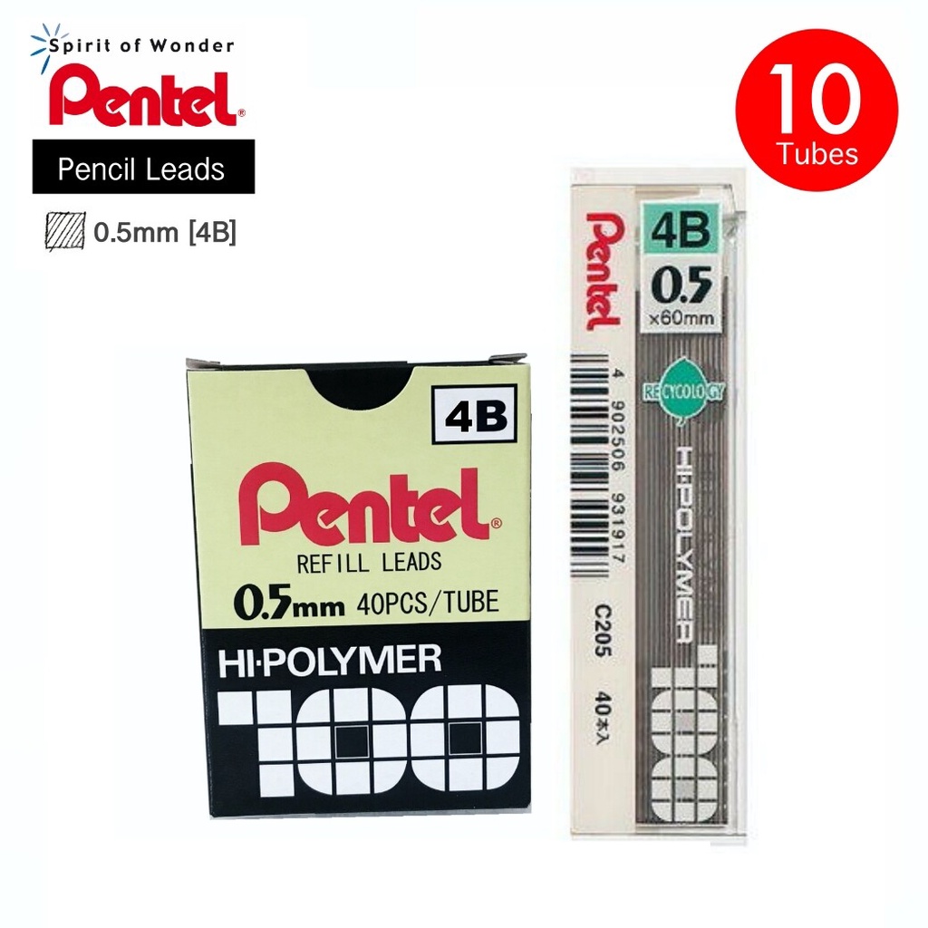 Pentel ไส้ดินสอกด เพนเทล Hi-Polymer 0.5mm (แพ็ค 10 หลอด) - B, HB, 2B, 3B, 4B | Shopee Thailand