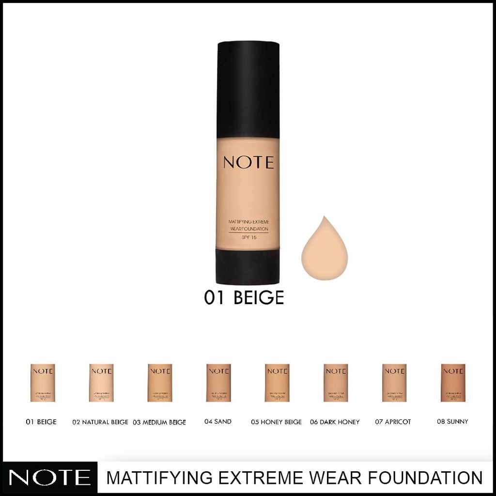 NOTE COSMETICS MATTIFYING EXTREME WEAR FOUNDATION 01 BEIGE | Shopee ...