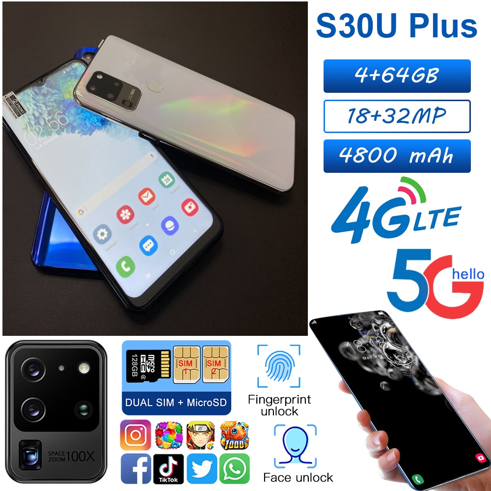 โทรศัพท์มือถือประสิทธิภาพสูง S30U Plus, 4G, เครือข่าย 5G, ลายนิ้วมือ ...
