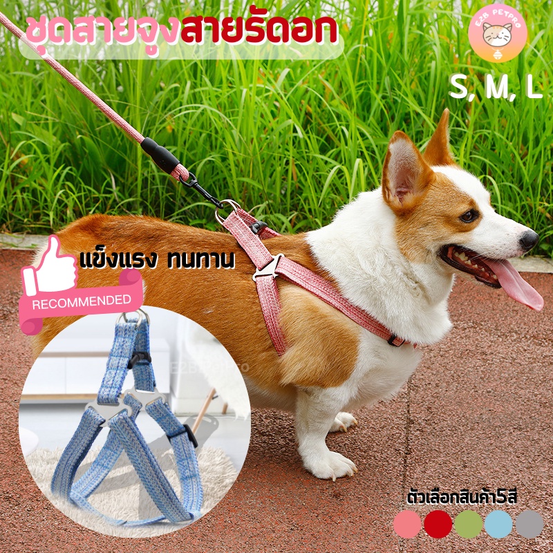 สายจูงสุนัข สายจูงแมว สายรัดอก พร้อมที่จับโฟมนุ่ม ผ้านิลิน+ไนล่อน A007 ...