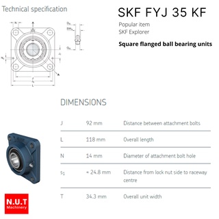 SKF FYJ 35 KF ตลับลูกปืนตุ๊กตาหน้าแปลนสี่เหลี่ยม รูเฉียง (รูใน 35 มิล ...