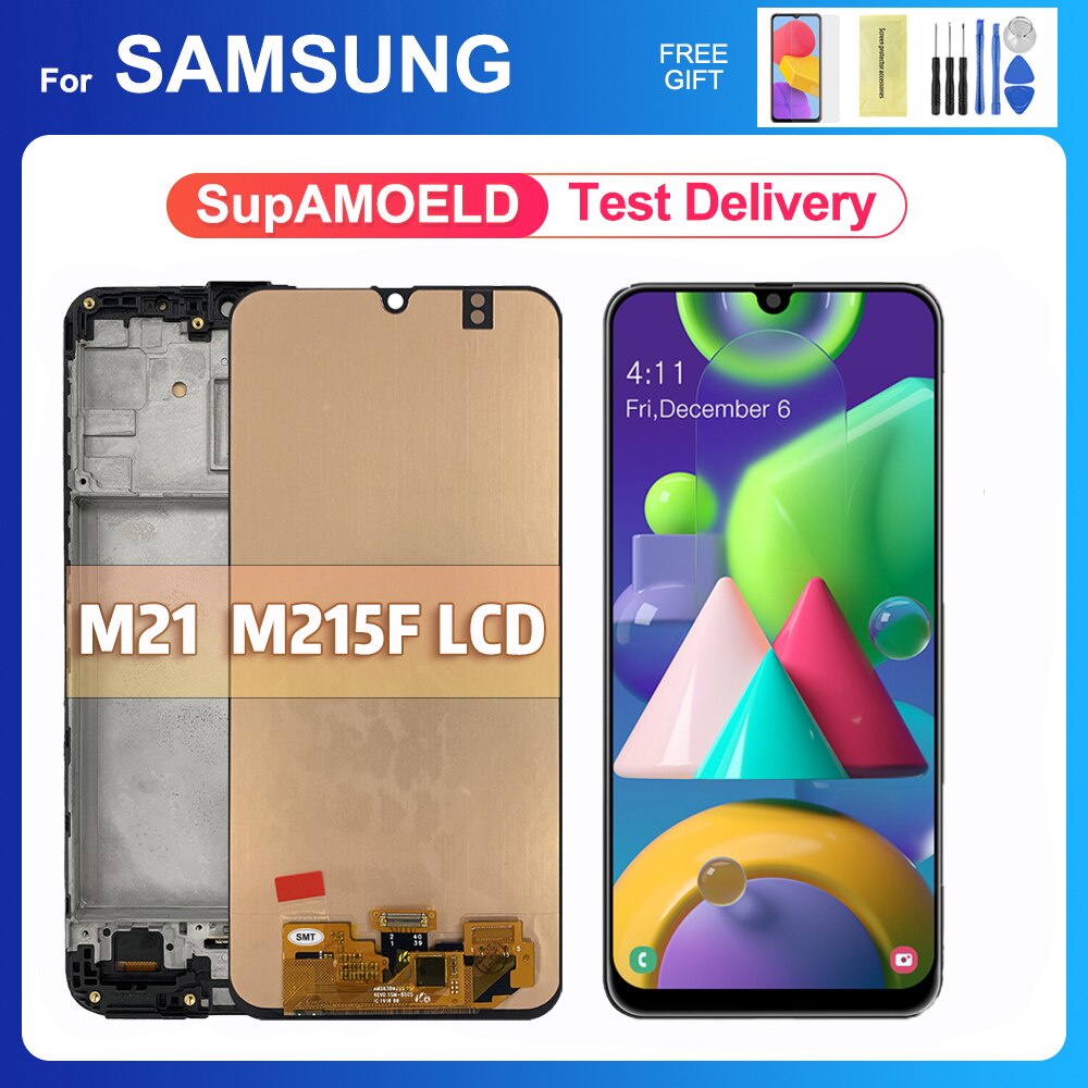 Amoled M215 หน้าจอแสดงผล Lcd ดิจิทัล 100% พร้อมกรอบ สําหรับ Samsung Galaxy M21 M215 M215F M215F ...