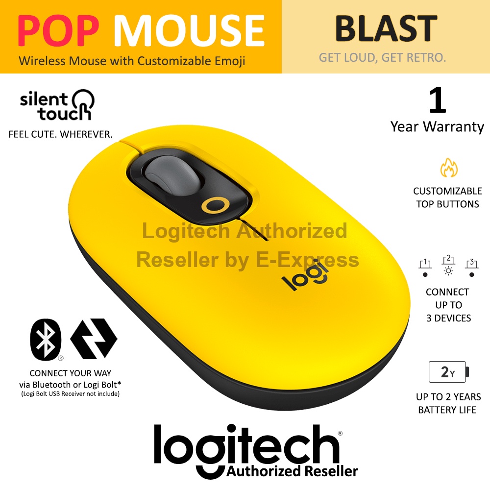 Logitech POP MOUSE with Emoji Wireless & Bluetooth Mouse (Blast Yellow ...