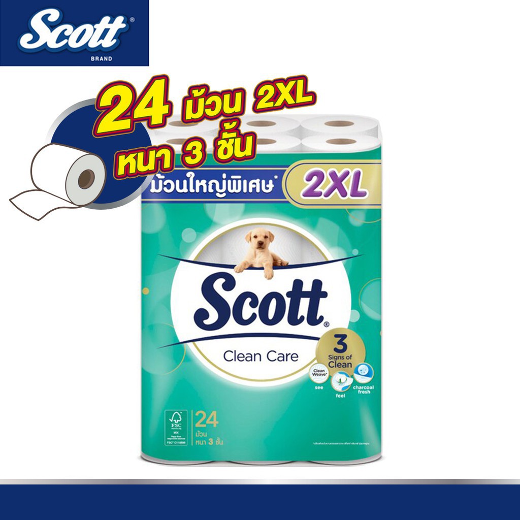 สก๊อตต์ คลีนแคร์ กระดาษชำระ ม้วนใหญ่พิเศษ 2XL หนา 3ชั้น ขนาด 24 ม้วน ...