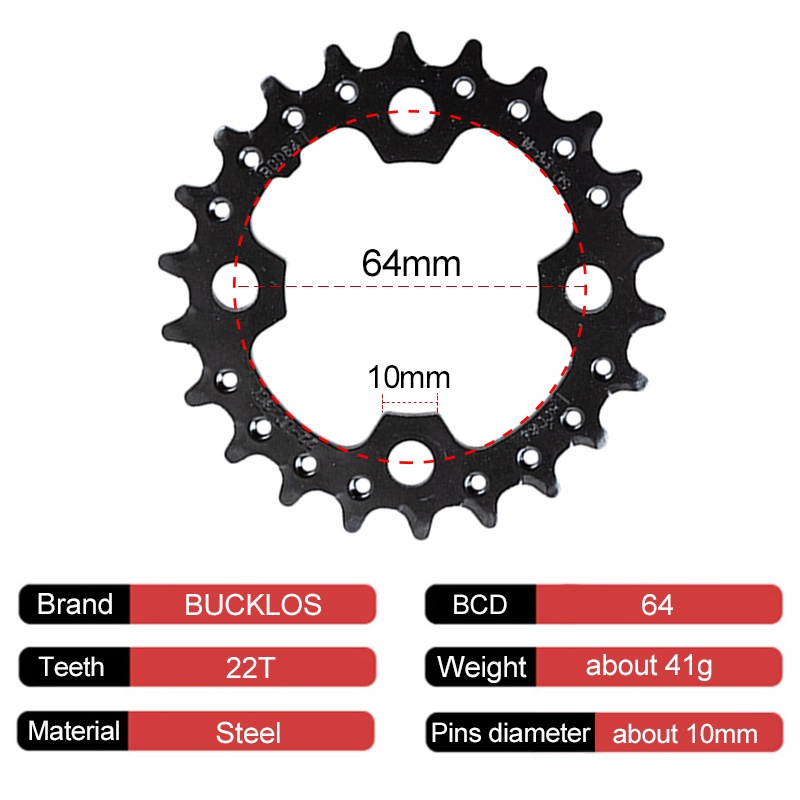 BUCKLOS 104BCD Triple ห่วงโซ่22/32/44T 3X9S MTB Chainring ชุด104/64BCD ...