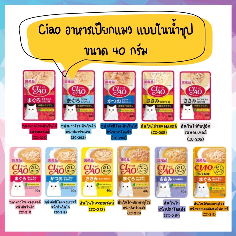 Ciao Pouch อาหารเปียกแมว แบบในน้ำซุป ขนาด 40 กรัม | Shopee Thailand