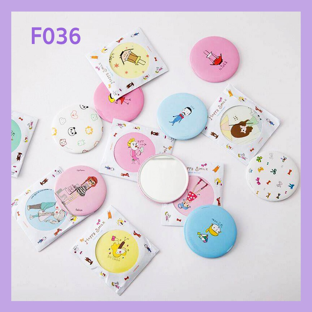 F036 กระจก กระจกแบบพกพา ลายน่ารัก น่าใช้ น้ำหนักเบา กระจกกลม กระจกเล็ก ...