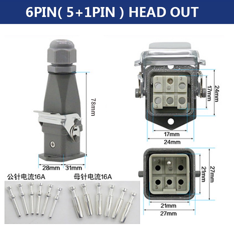 Heavy Load Connector HDC HA 4 5 6 8 Pin Heavy Duty Connector 10A ...