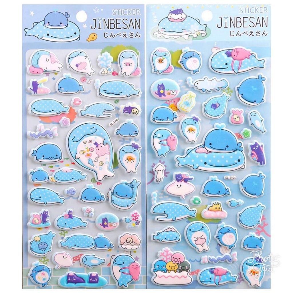 Fantazy.Stationery Sticker 3D jinbesan สติ๊กเกอร์วาฬ ตัวนูน | Shopee ...