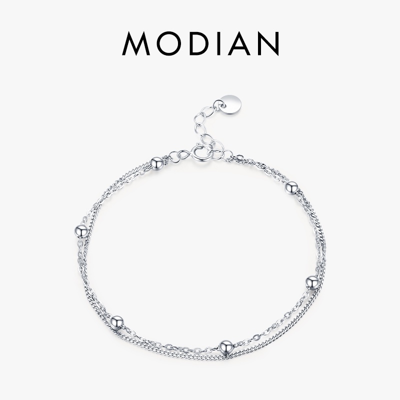 Modian สร้อยข้อมือเงินแท้ 925 100% ประดับลูกปัด สไตล์คลาสสิก เรียบง่าย ...