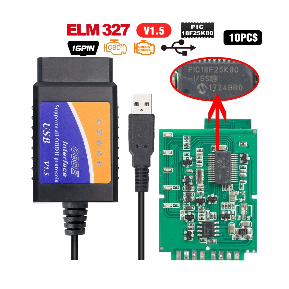 Elm327 เครื่องสแกนเนอร์ USB V1.5 บลูทูธ 327 V1.5 wifi obd2 elm327 10 ...