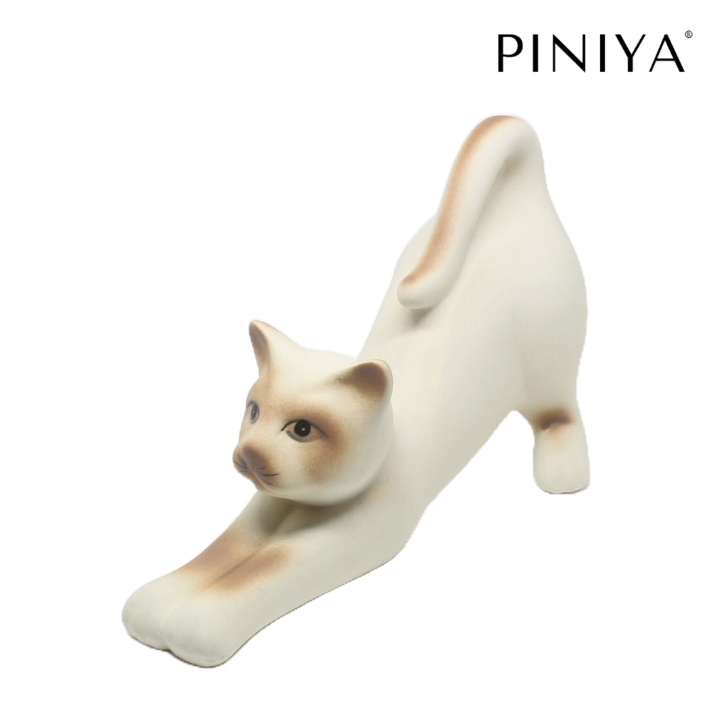 Piniya พินิยา - ของตกแต่งบ้าน รูปปั้น ตุ๊กตา แมว เซรามิก รุ่นแมวเหยียด ...